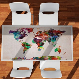 Colorful World Map, Map Print, World Map Table Cloth, Watercolor World ...