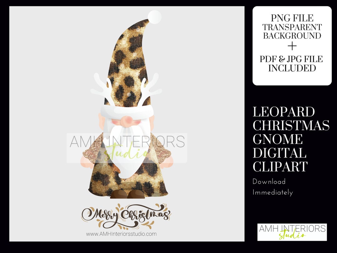 Printable, Leopard Gnome, Christmas Clipart, Digital Image in PNG ...