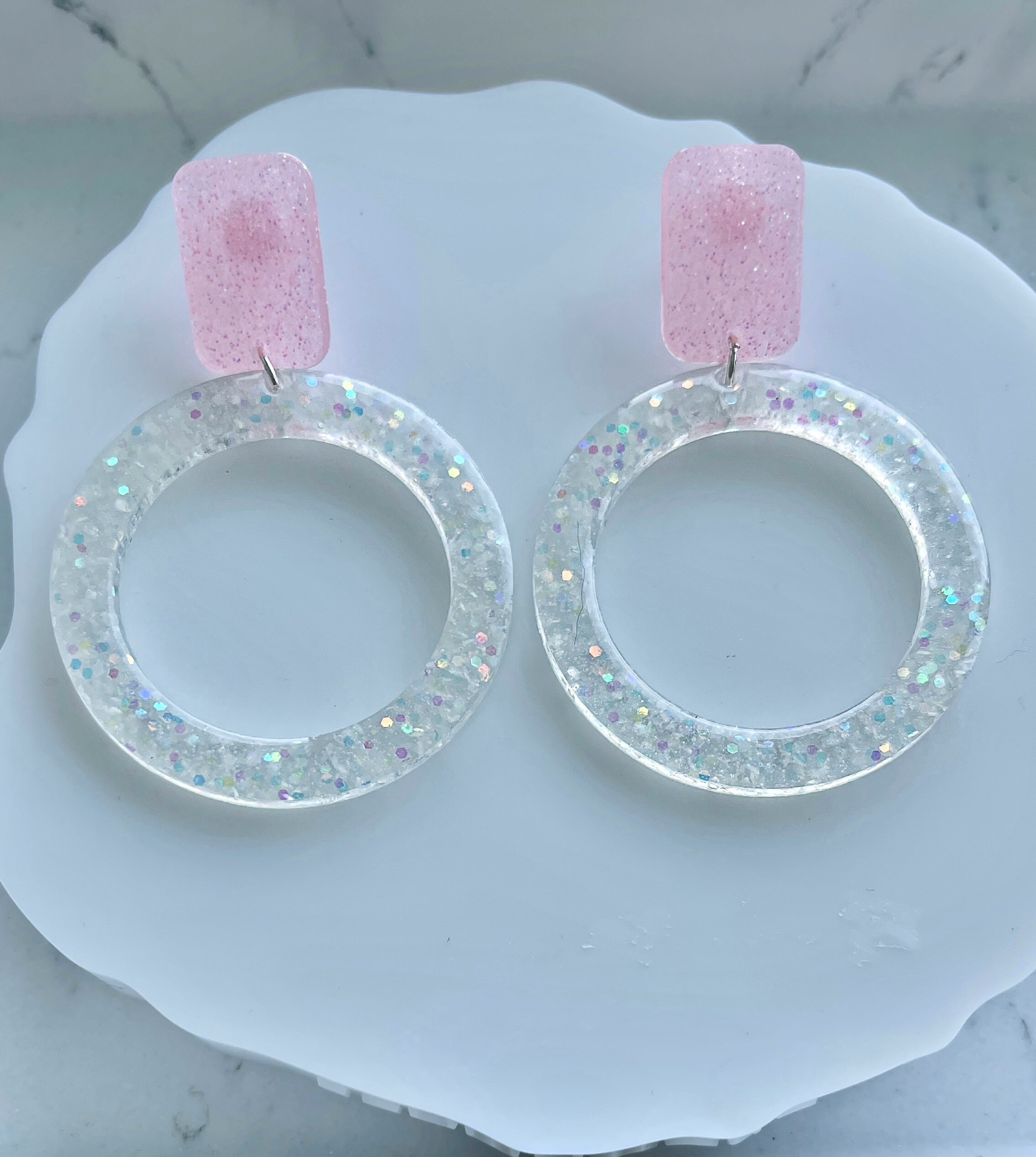 Sterling Silber Rosa Glitzer Creolen - Etsy.de