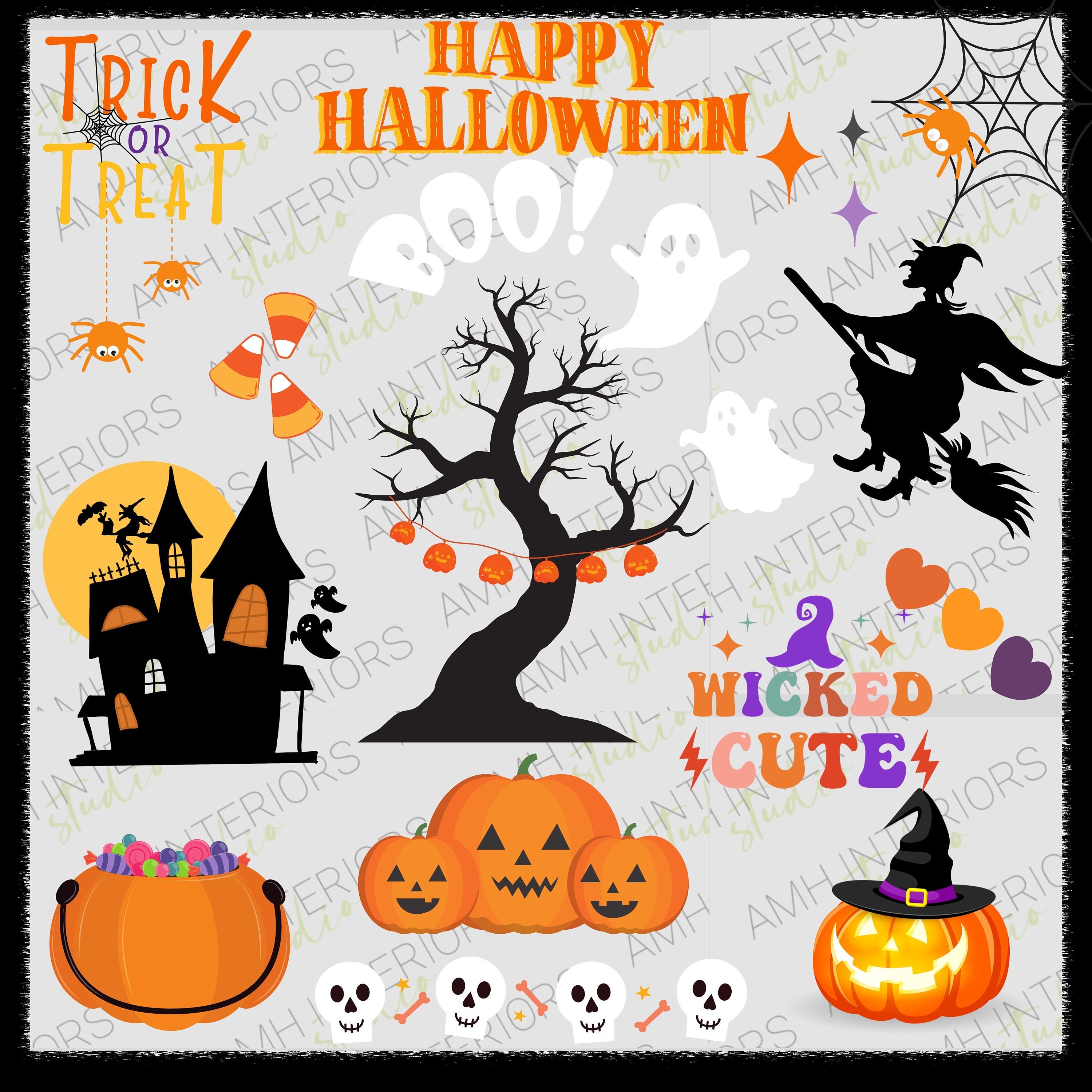 Halloween PNG Bundle Halloween Clipart Printable Stickers Digital ...