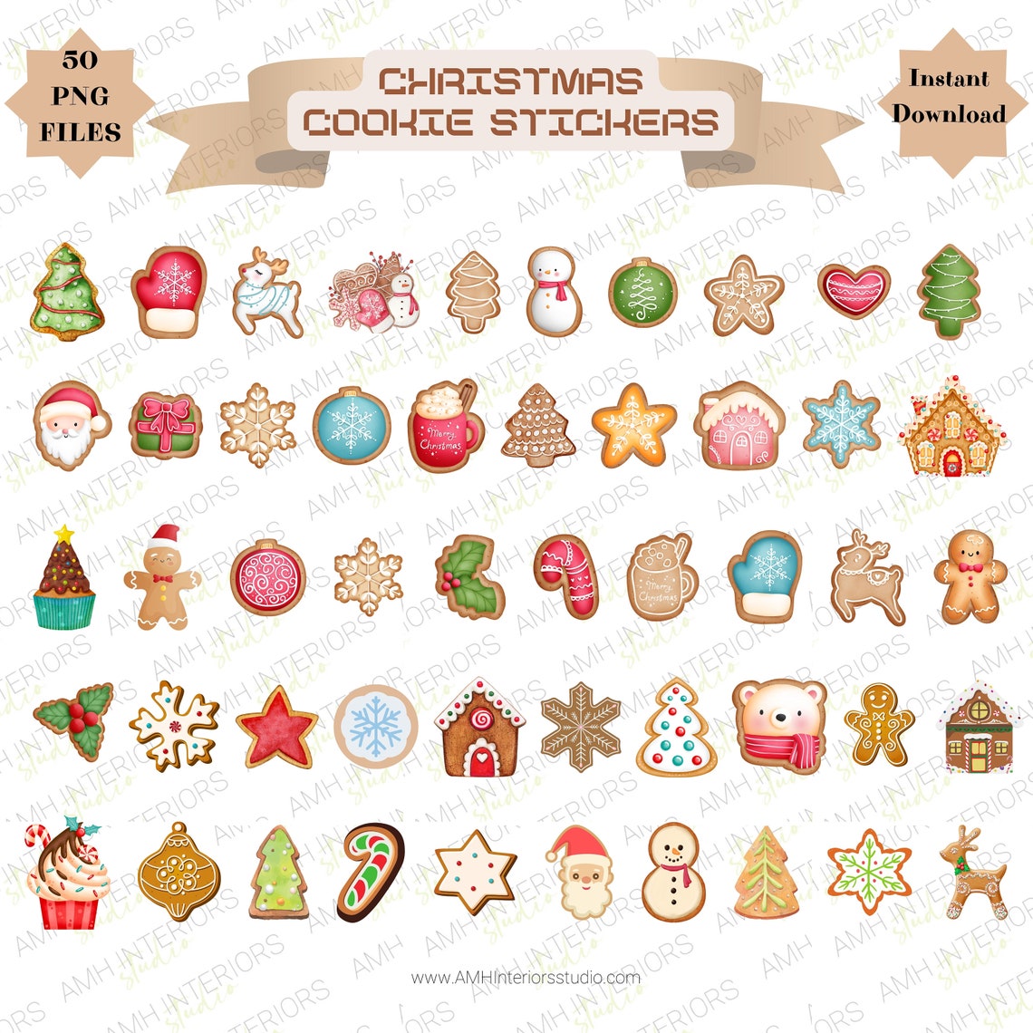 Digital Stickers Png Printable Christmas Cookies Clipart - Etsy