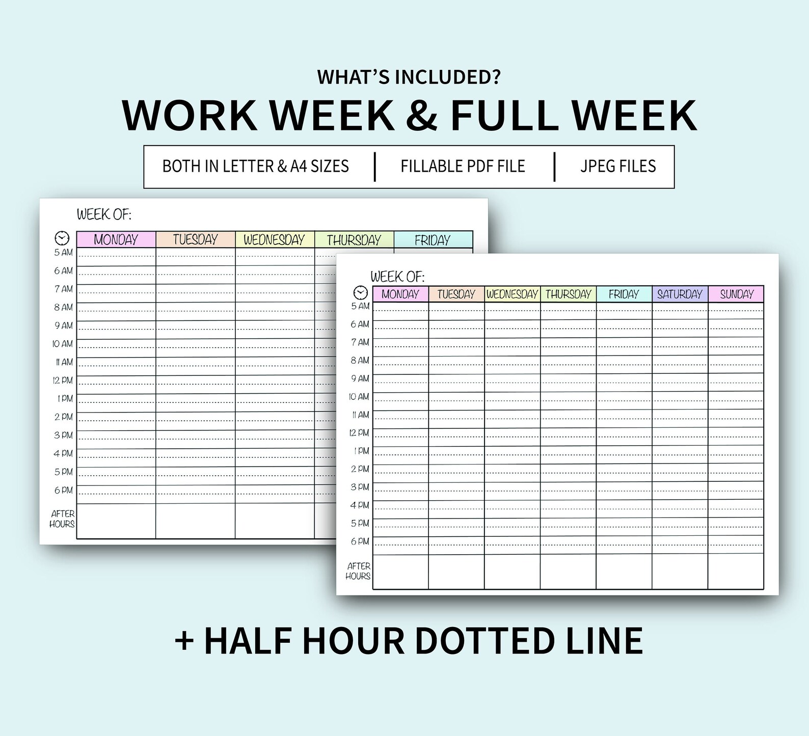 Hourly Weekly Schedule, Color Coded Weekly Planner Printable, Colorful ...