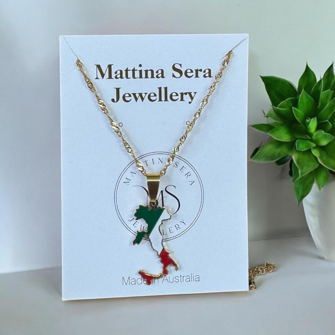 Italy Flag Pendant Chain Necklace Map of Italy Necklace Gold Chain ...
