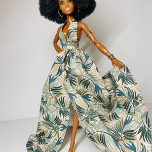 Palm Tree Print Long Dress, for 1:6 Scale Dolls - Etsy