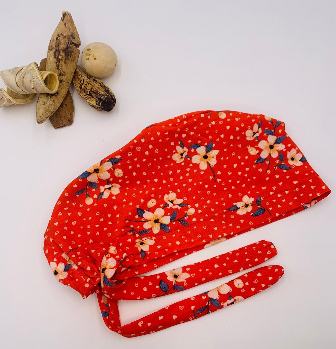 Flowers Scrub Cap, Red Surgical Cap, Caps for Women, Scup Caps for Men ...