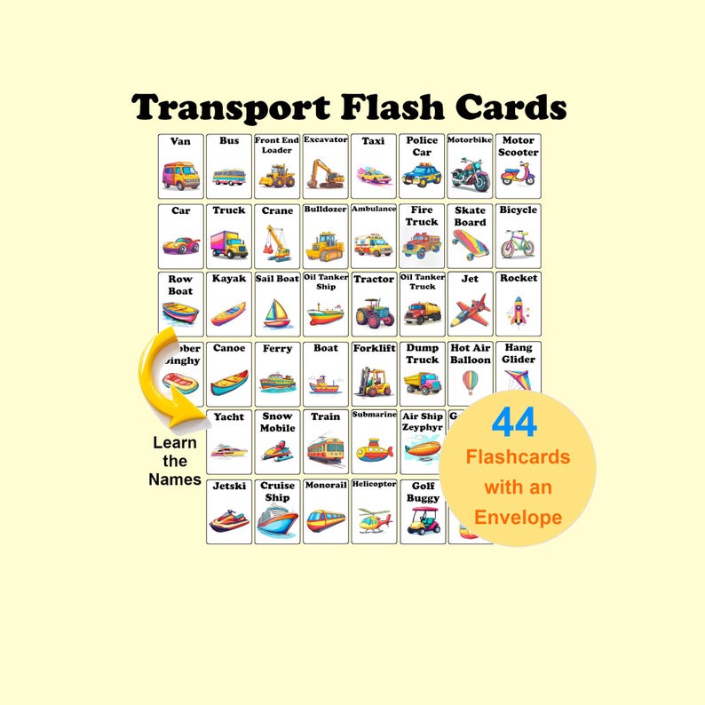 Flashcards - Transport With All Aspects or Cars Planes Trains and Other ...