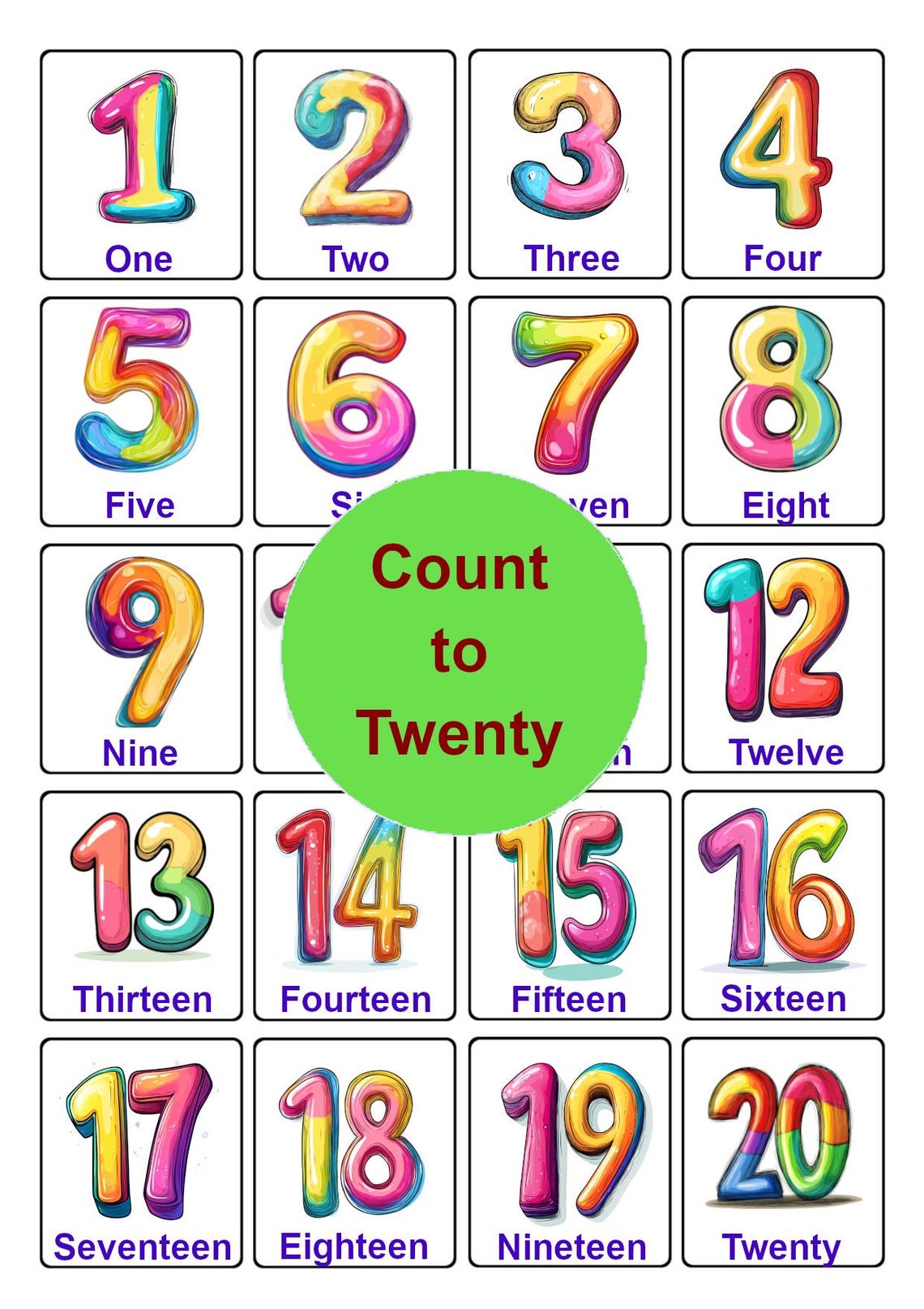 Numbers 1-20 Flashcards - Learn to Count With Images (digital Download ...