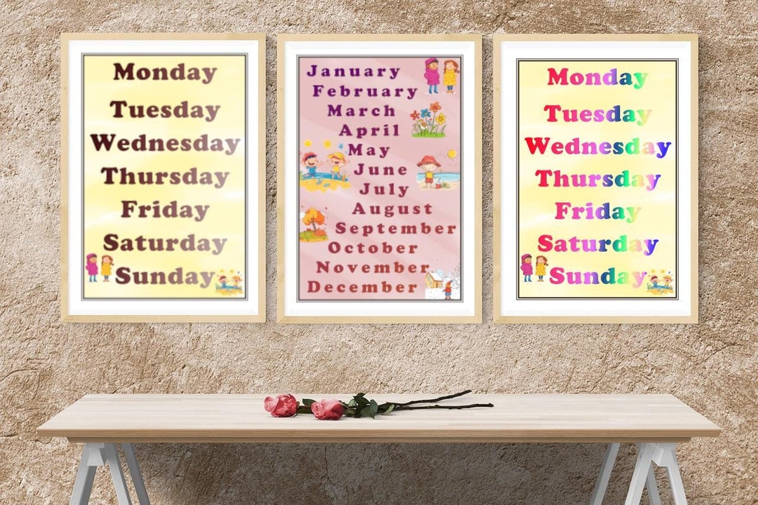 Classroom Poster Days of the Week in 2 Different Color Styles - Etsy