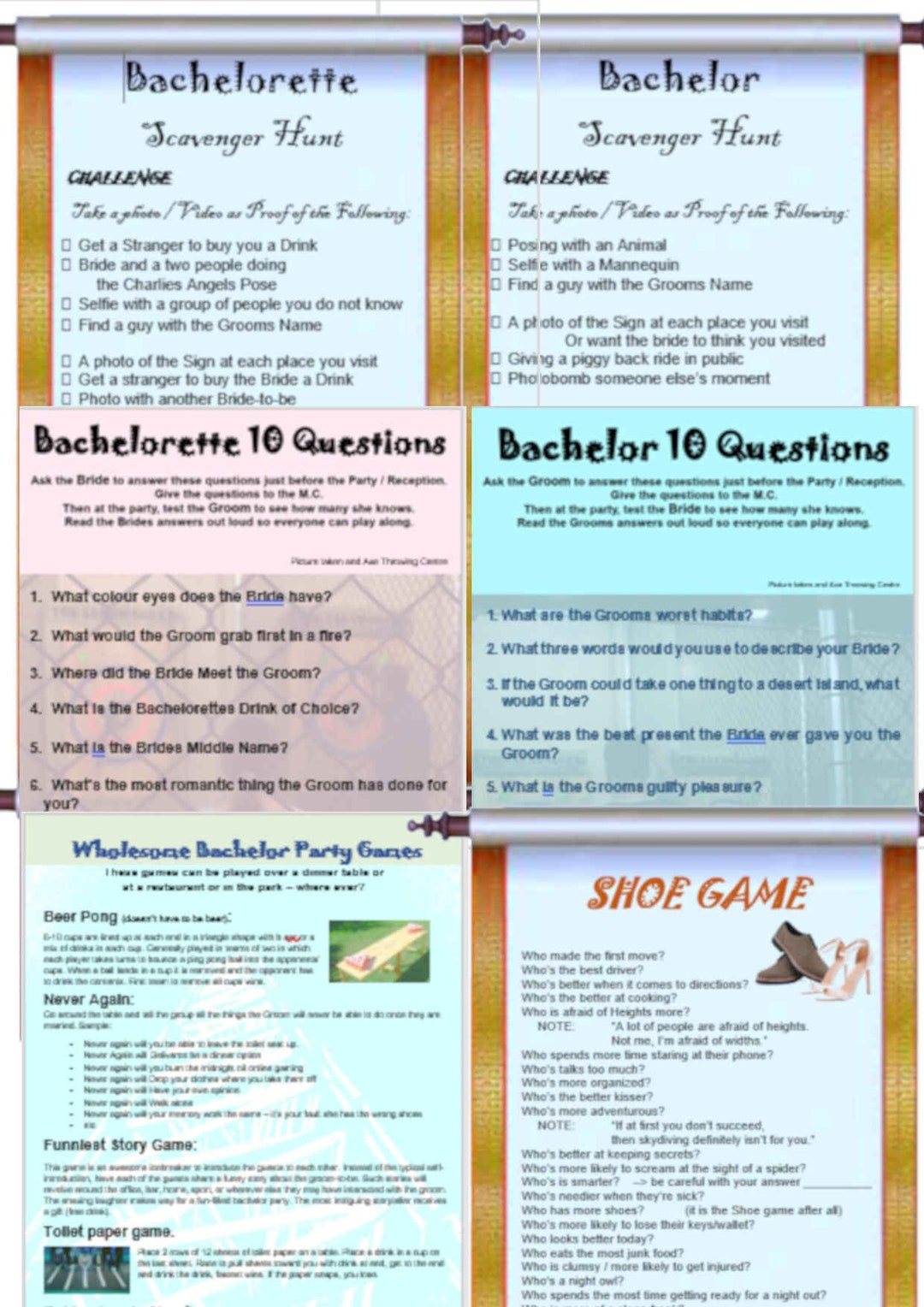 Bachelorette Bachelor Party Game Bundle – Scavenger Hunt, Shoe Game ...