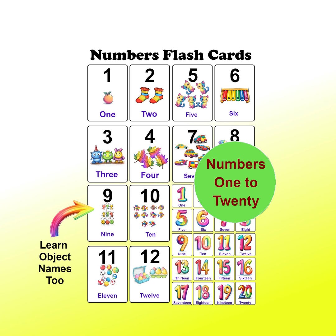 Numbers 1-20 Flashcards - Learn to Count With Images (digital Download ...