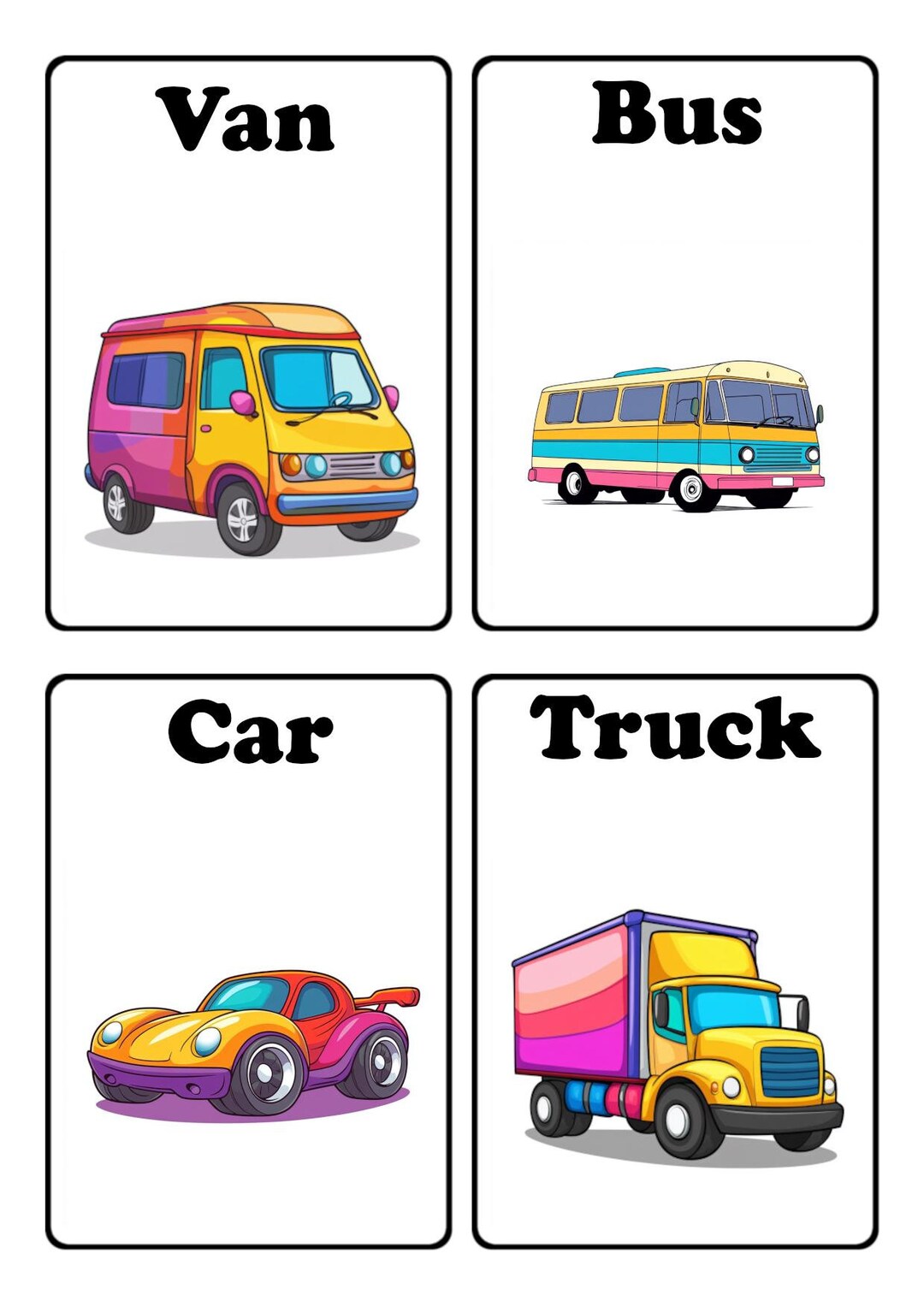 Flashcards - Transport With All Aspects or Cars Planes Trains and Other ...
