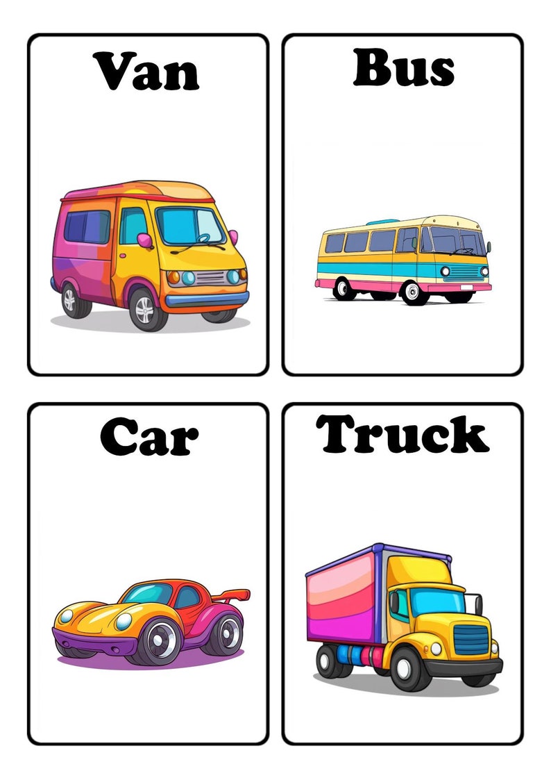 Flashcards - Transport With All Aspects or Cars Planes Trains and Other ...