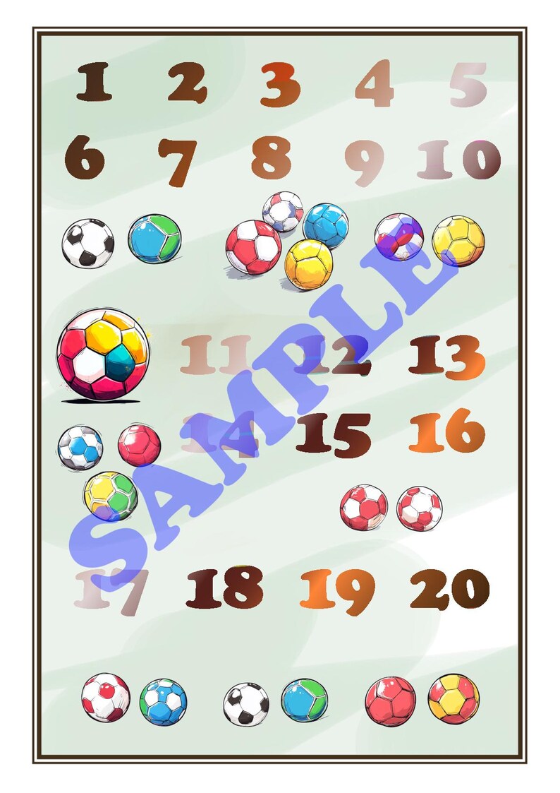 Classroom Poster Numbers 1 to 20 With Counting of Soccer Balls in a ...
