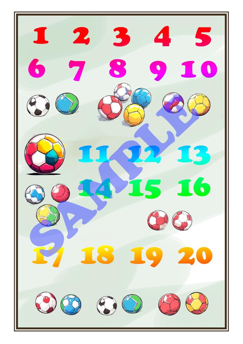 Classroom Poster Numbers 1 to 20 With Counting of Soccer Balls in a ...