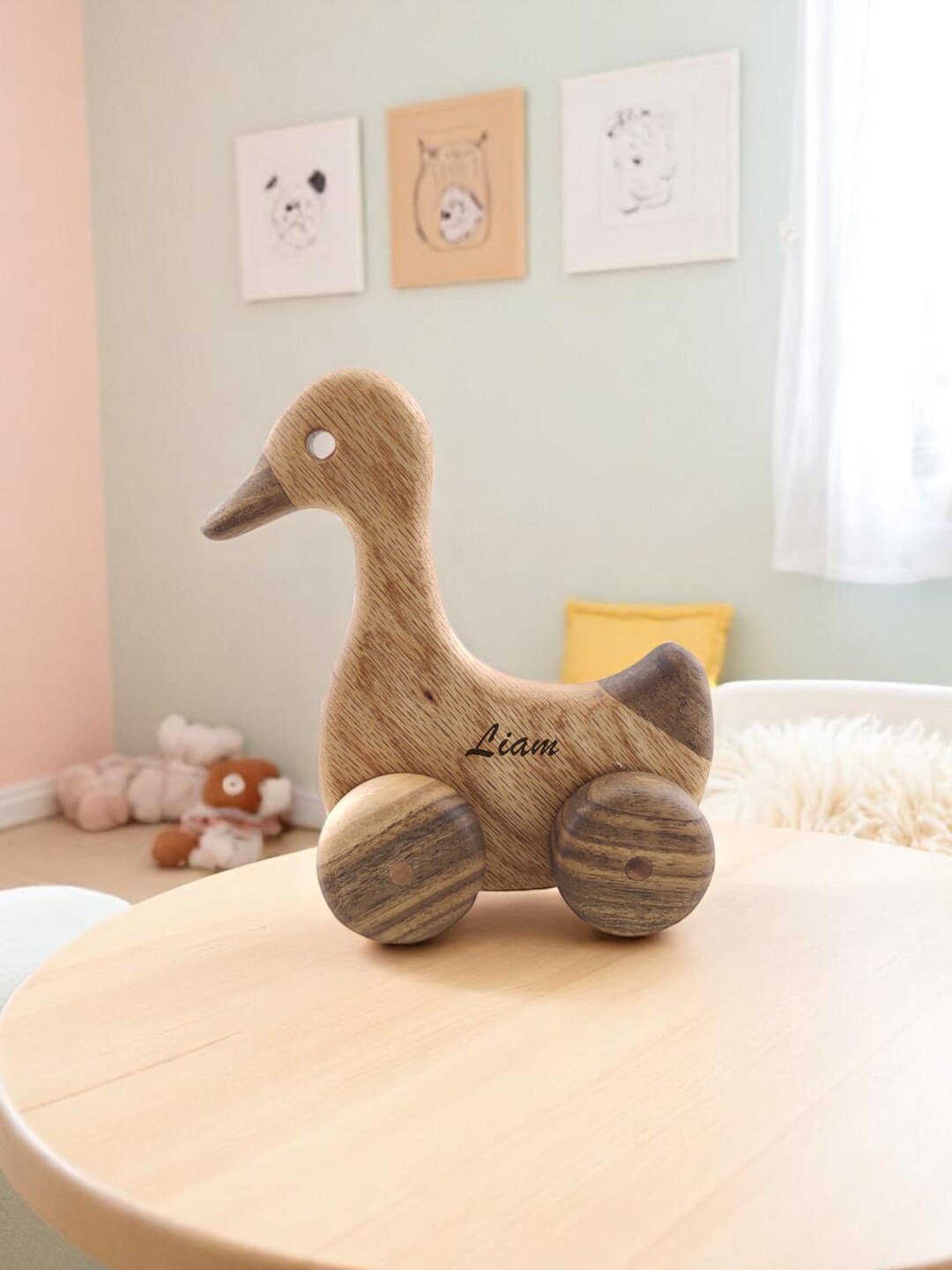 Personalized Wooden Duck Push Toy for Toddlers, Natural Eco-friendly ...