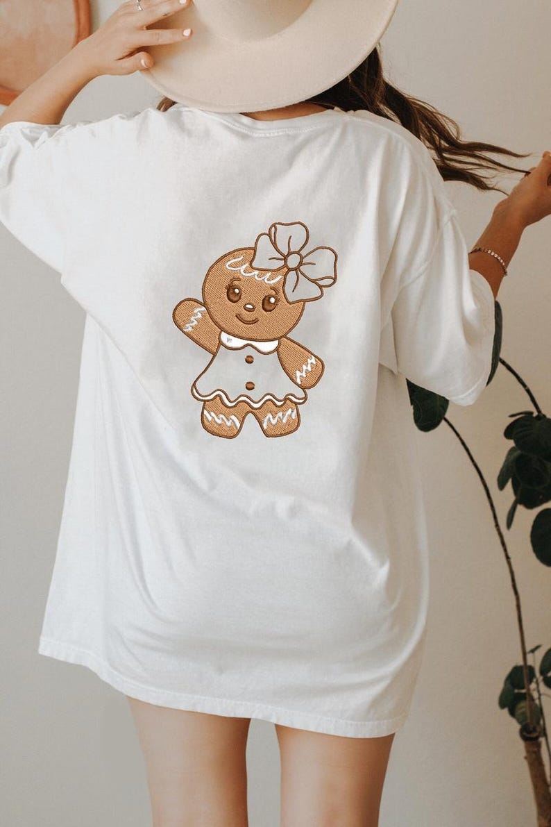 Gingerbread Girl Embroidery Design, Holiday Cookie Applique, Bow Dress ...