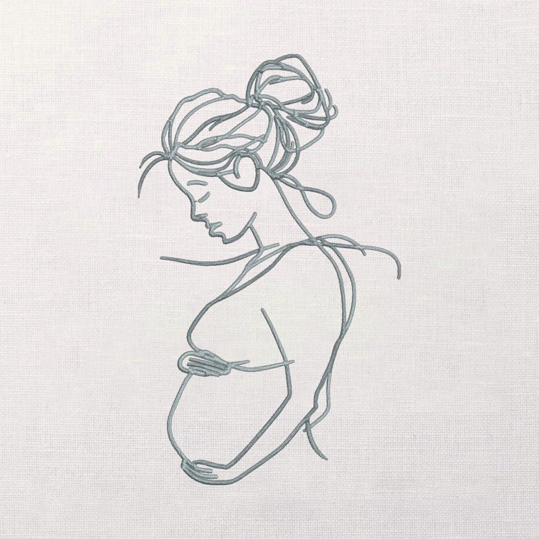 Expecting Mother Embroidery Design, Minimal Line Art, One Color Outline ...