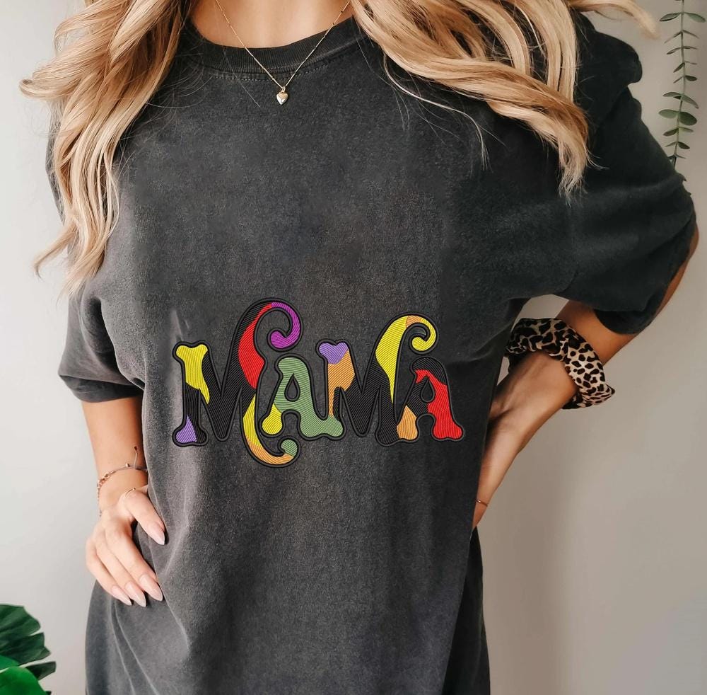 Mama Embroidery Design, Bold Outline 1970s Font, Groovy Mom Lettering ...