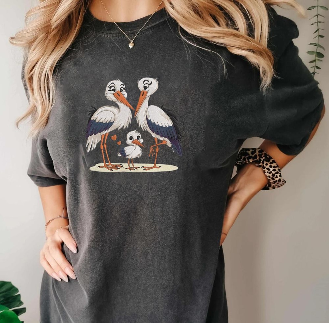 Stork Family Machine Embroidery Design, Cute Bird Embroidery File ...