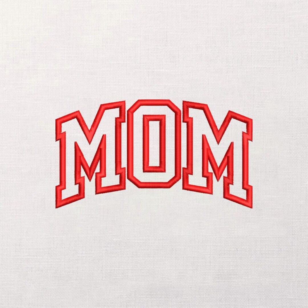 Mom Applique Embroidery Design, Varsity Block Letters, Bold Red Satin ...