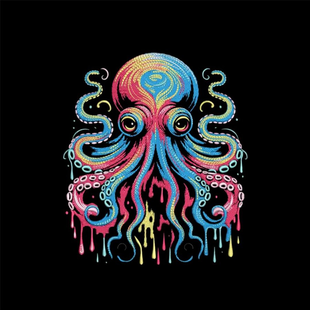Psychedelic Octopus Embroidery Design, Neon Drip Tentacles Stitch ...