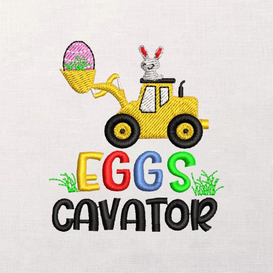 Bunny Excavator Embroidery Design, Easter Egg Loader, Funny ...