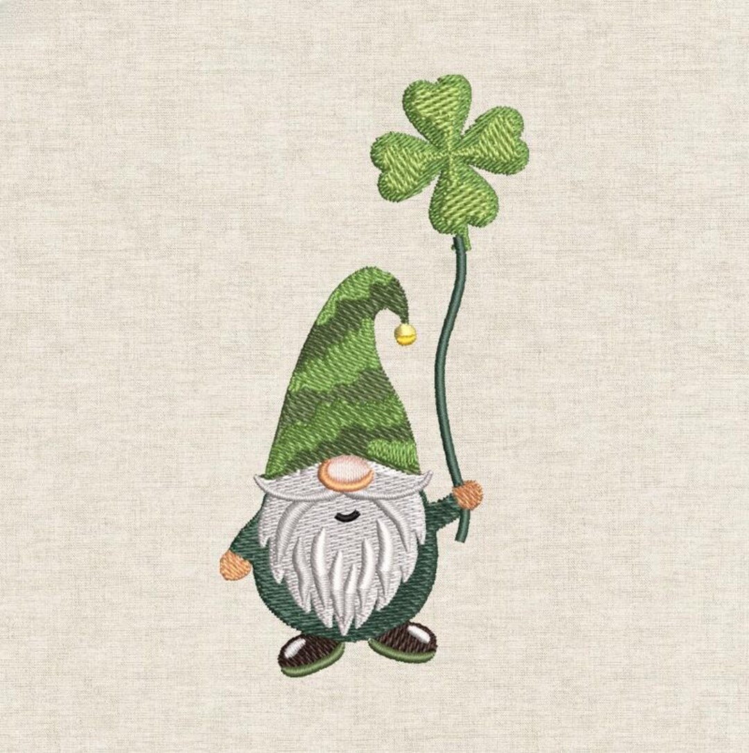 Shamrock Gnome Embroidery Design, St Patrick Irish Pattern, Whimsical ...