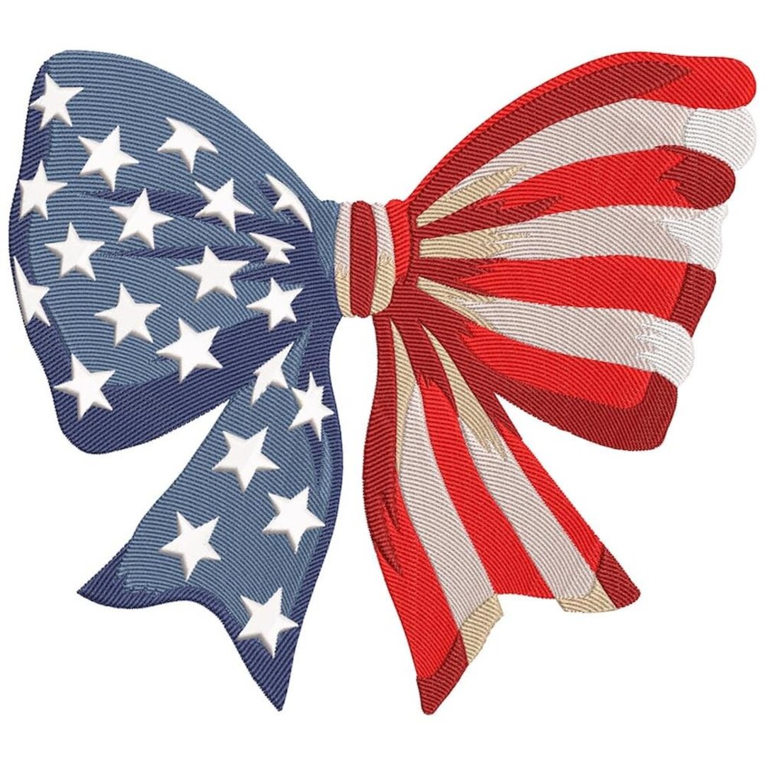 USA Flag Ribbon Bow Embroidery Design, Patriotic Stars and Stripes ...