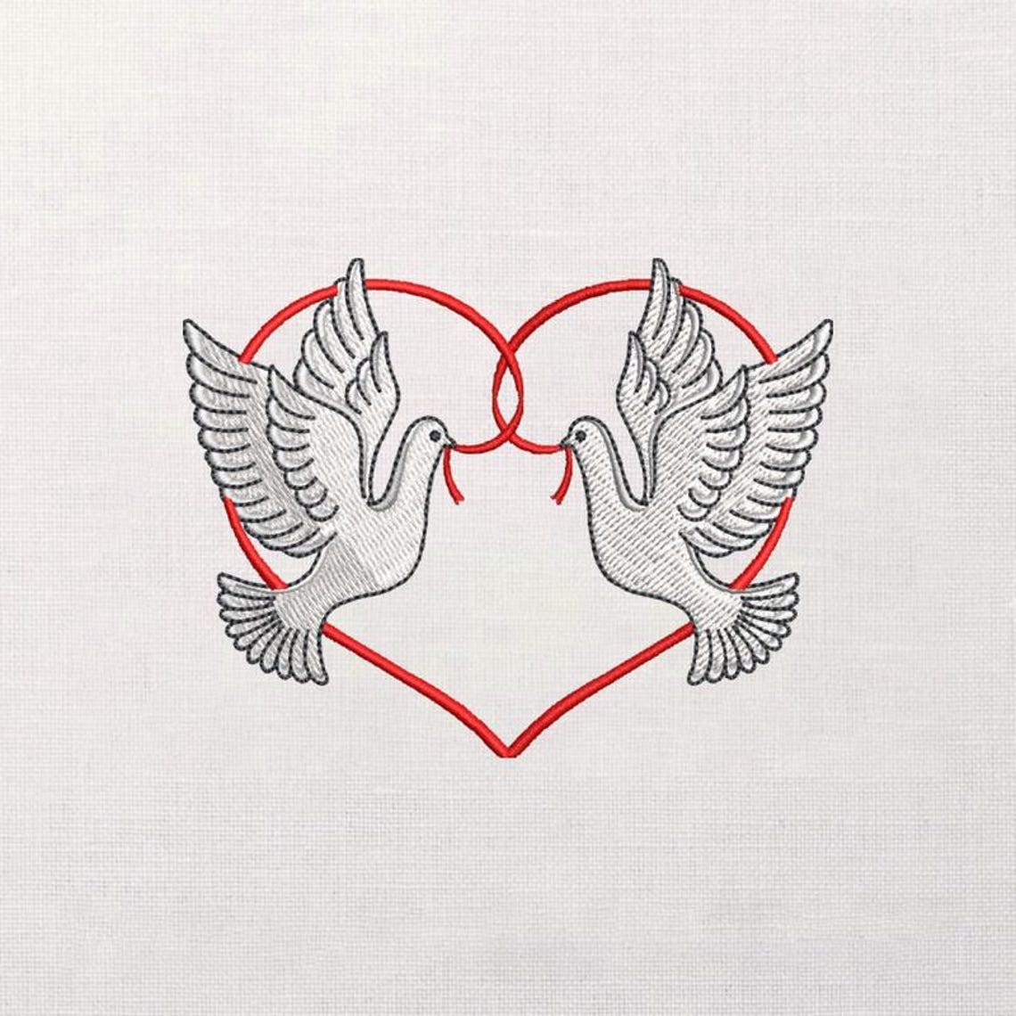 Pair of Doves Heart Embroidery Design, Romantic Birds Outline, Wedding ...