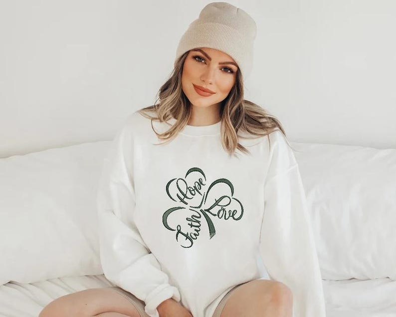 Shamrock Word Art Embroidery Design, Hope Faith Love Clover, St Patrick ...