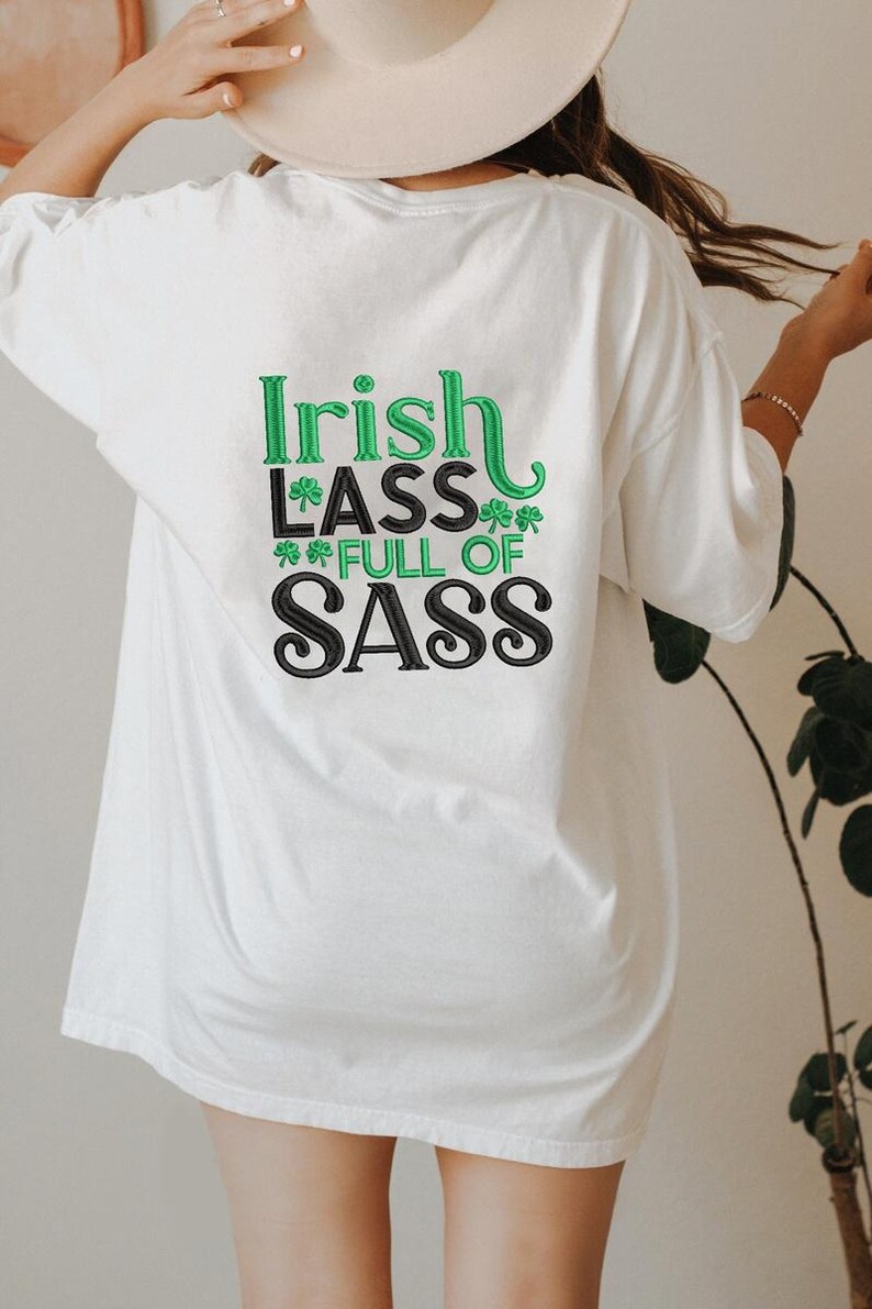 Irish Lass Embroidery Design, Cheeky Shamrock Lettering, St Patrick ...
