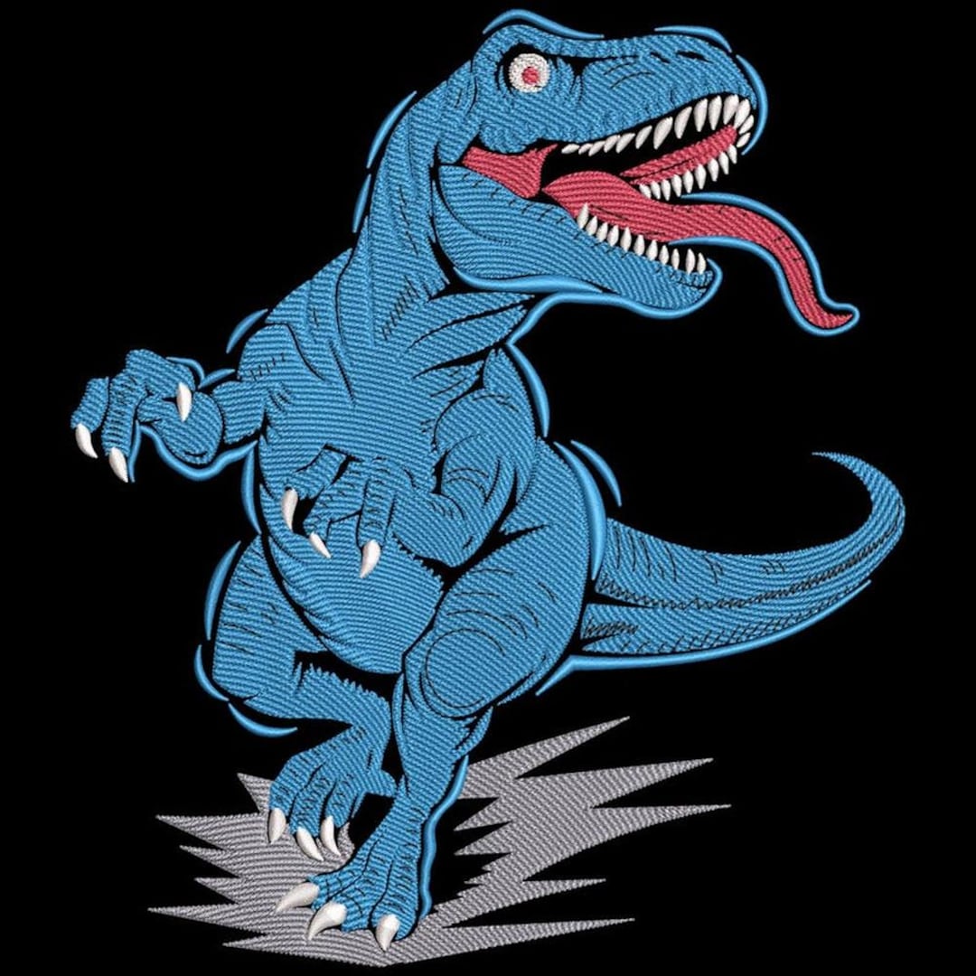 Blue Tyrannosaurus Embroidery Design, Cartoon Dino Digital Pattern ...