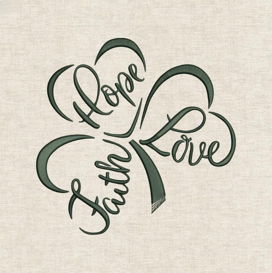 Shamrock Word Art Embroidery Design, Hope Faith Love Clover, St Patrick ...