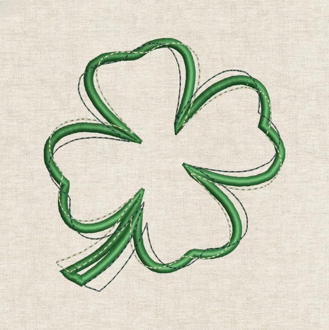 Lucky Four-leaf Shamrock Embroidery Design, Satin Stitch Outline ...