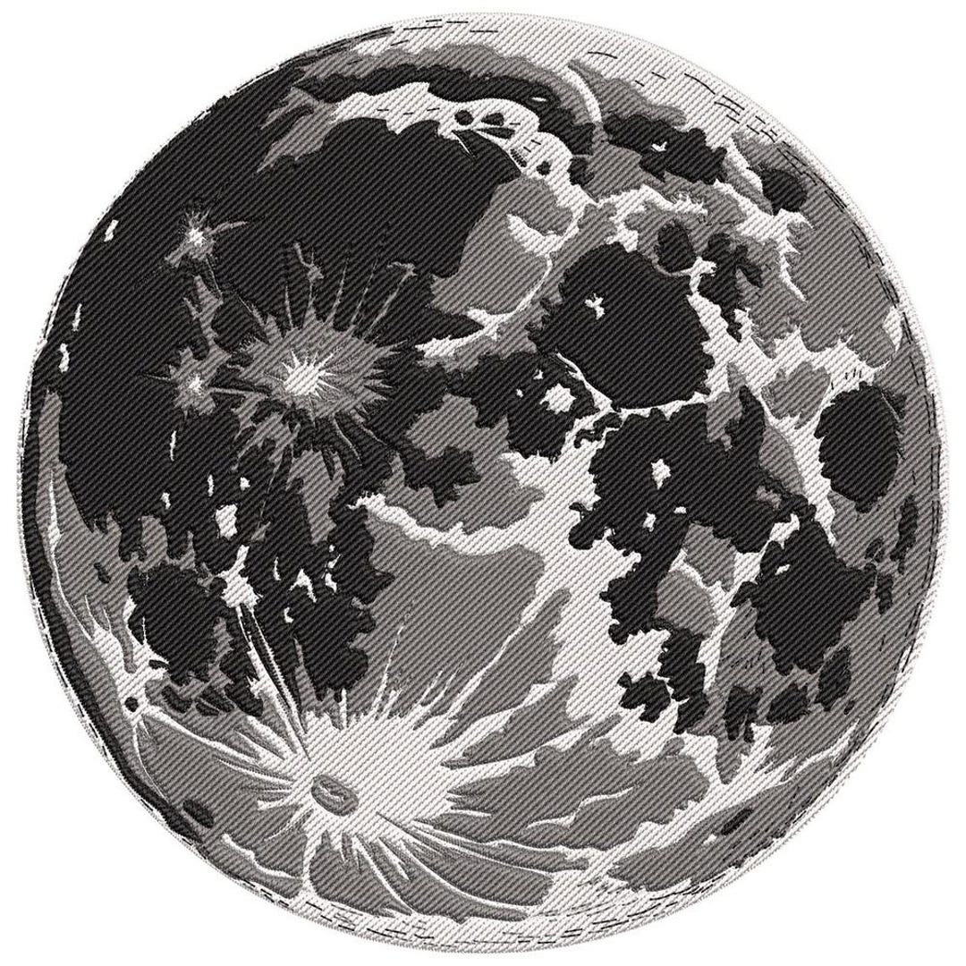 Lunar Surface Embroidery Design, Detailed Craters, Grayscale Fill ...