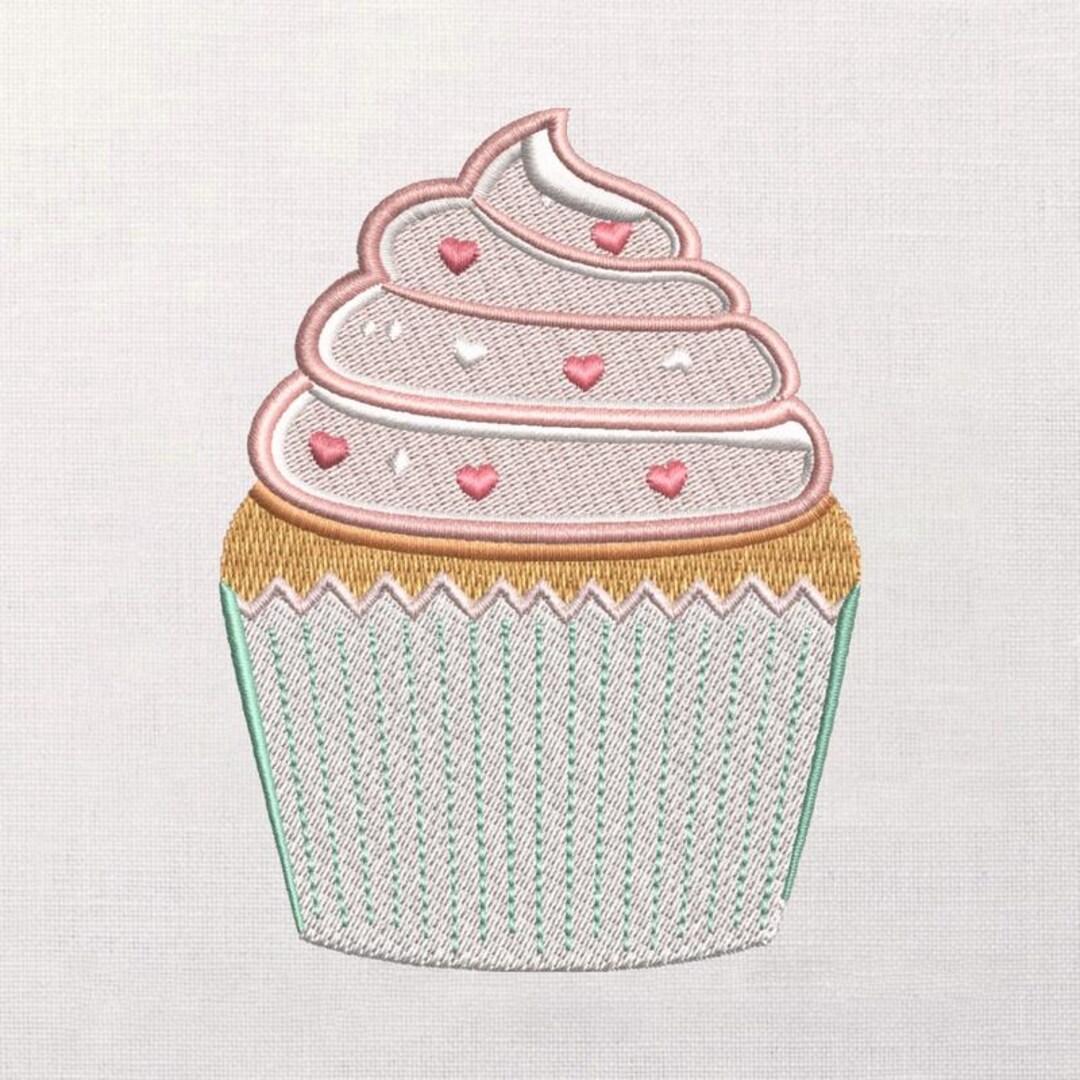 Heart Sprinkle Cupcake Embroidery Design, Sweet Dessert Stitch Pattern ...