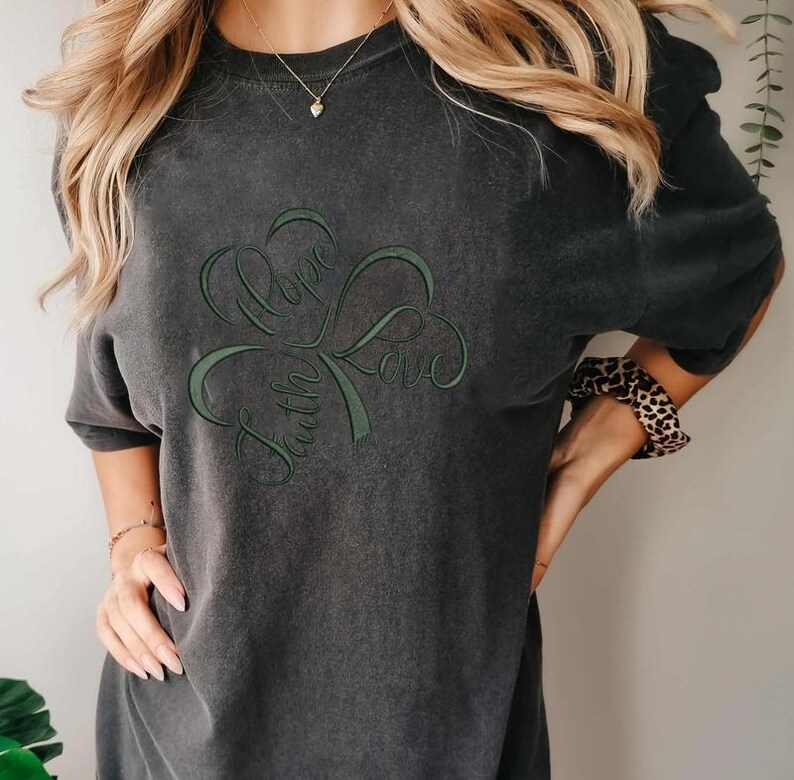Shamrock Word Art Embroidery Design, Hope Faith Love Clover, St Patrick ...