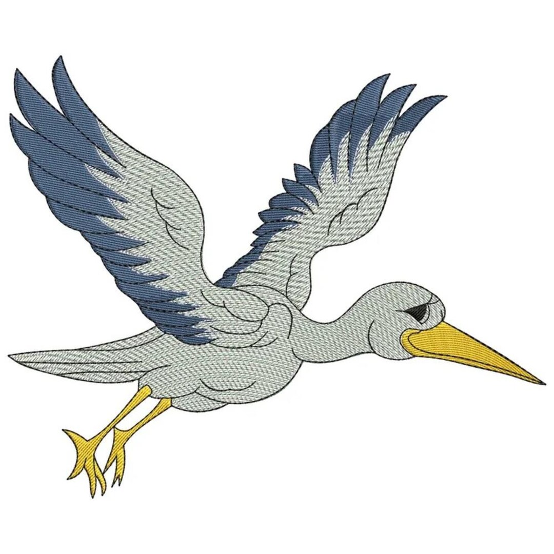 Flying Heron Embroidery Design, Graceful Bird Machine Embroidery ...