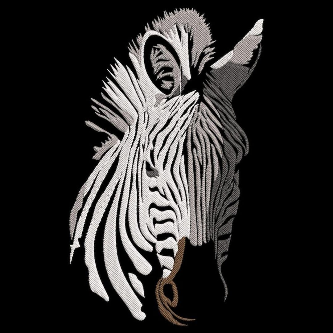 Zebra Head Embroidery Design, Modern Zebra Face Embroidery Pattern ...