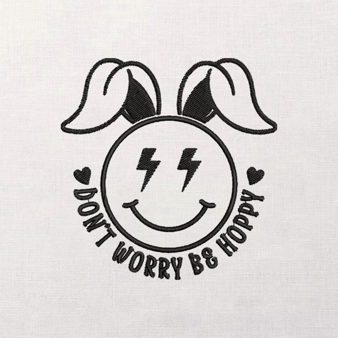 Bunny Smiley Embroidery Design, Lightning Eyes Face Patch, Playful ...