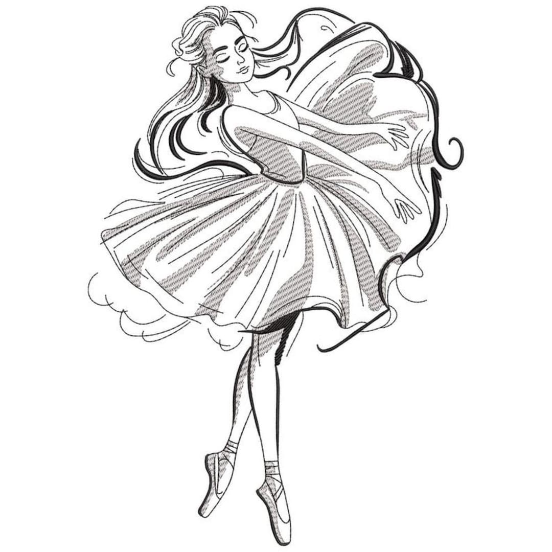 Elegant Ballerina Embroidery Design, Ballet Girl Redwork, One Color ...