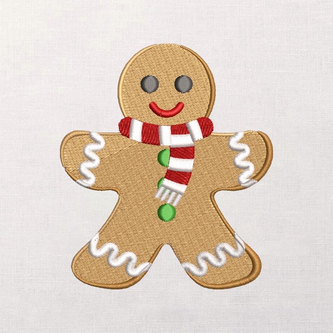 Gingerbread Man Embroidery Design, Striped Scarf Cookie Motif ...