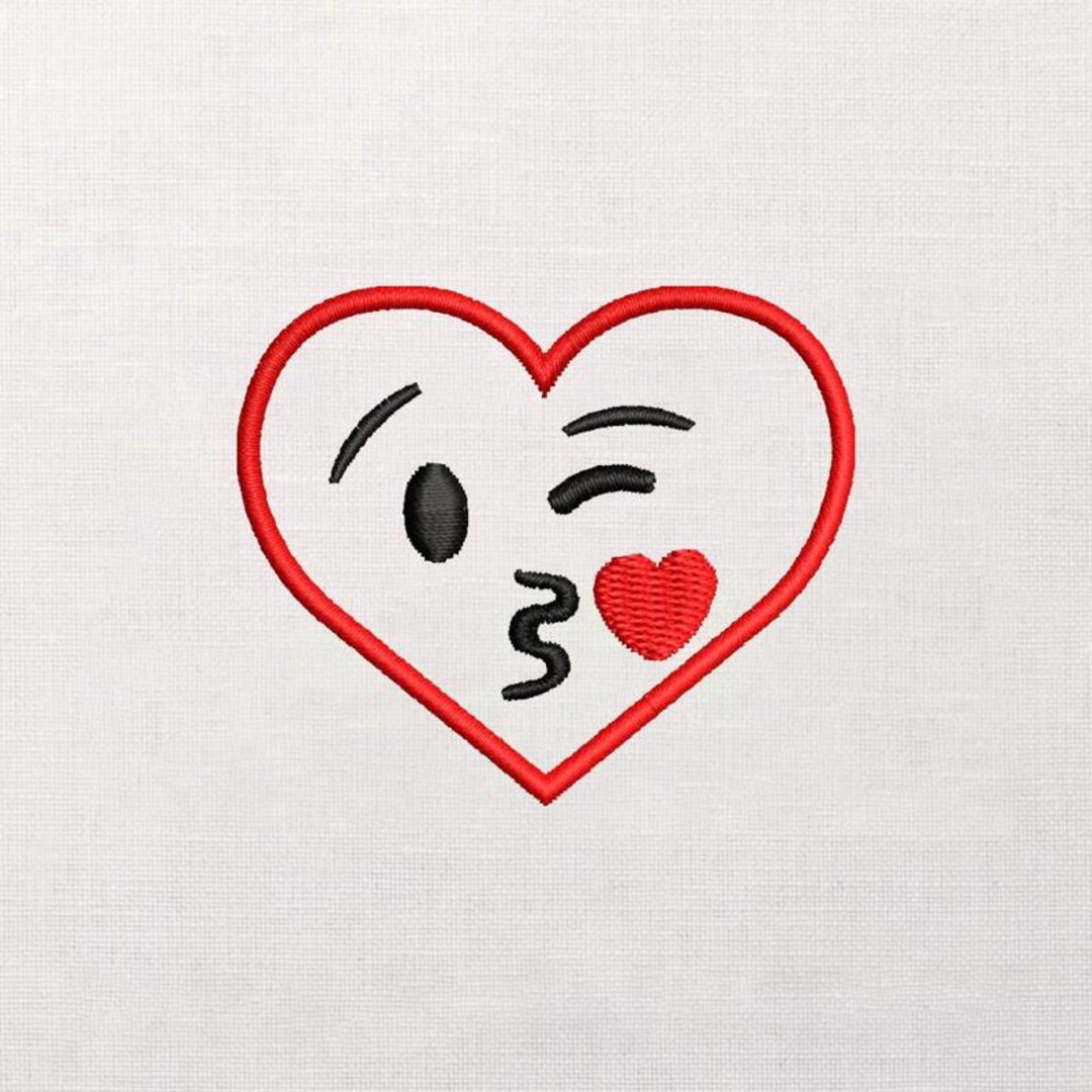 Winking Heart Face Embroidery Design, Cute Love Emoji Pattern ...