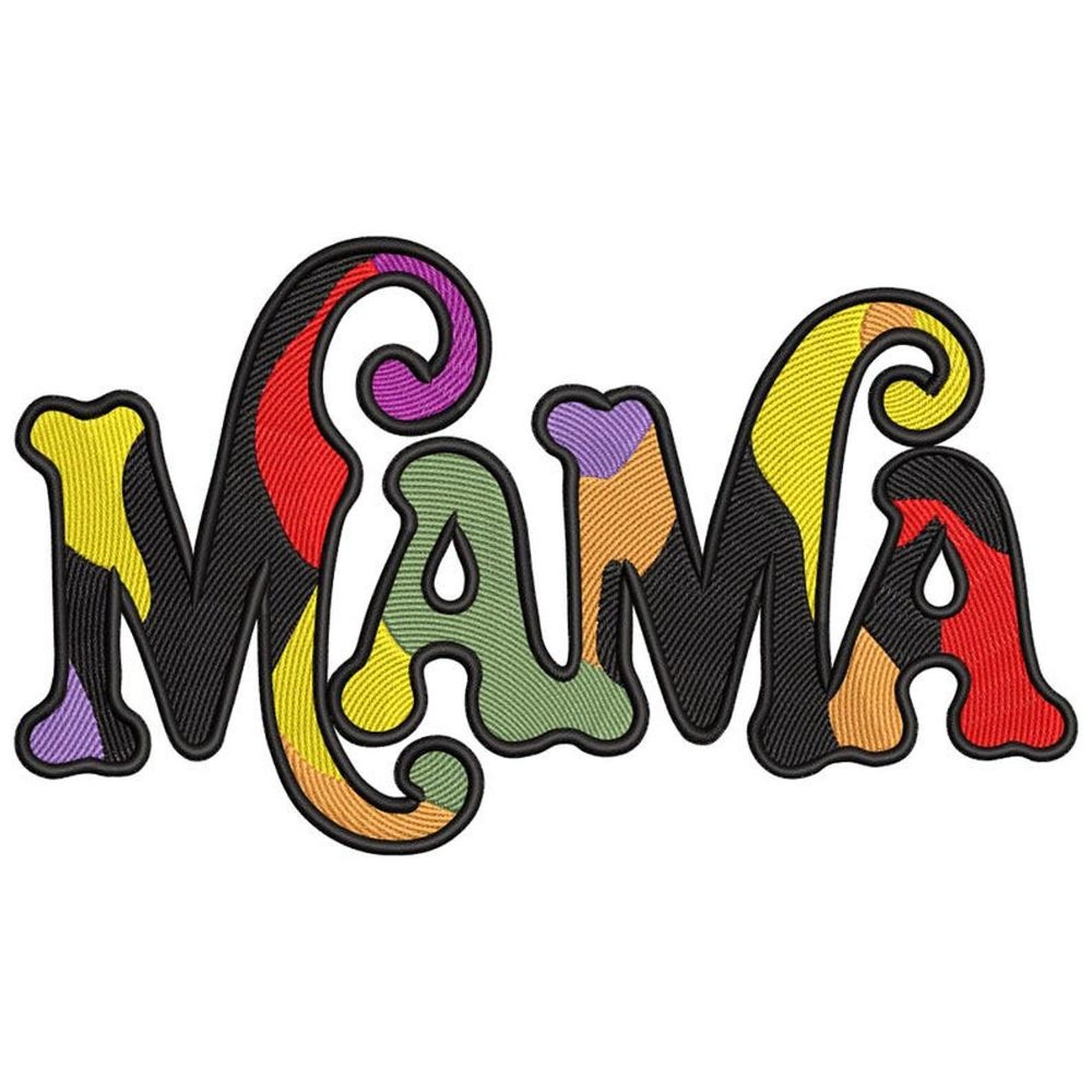 Mama Embroidery Design, Bold Outline 1970s Font, Groovy Mom Lettering ...