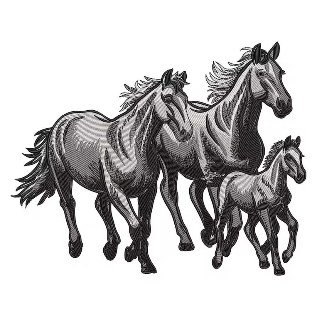 Running Horses Embroidery Design, Wild Animal Pattern, Galloping Horse ...