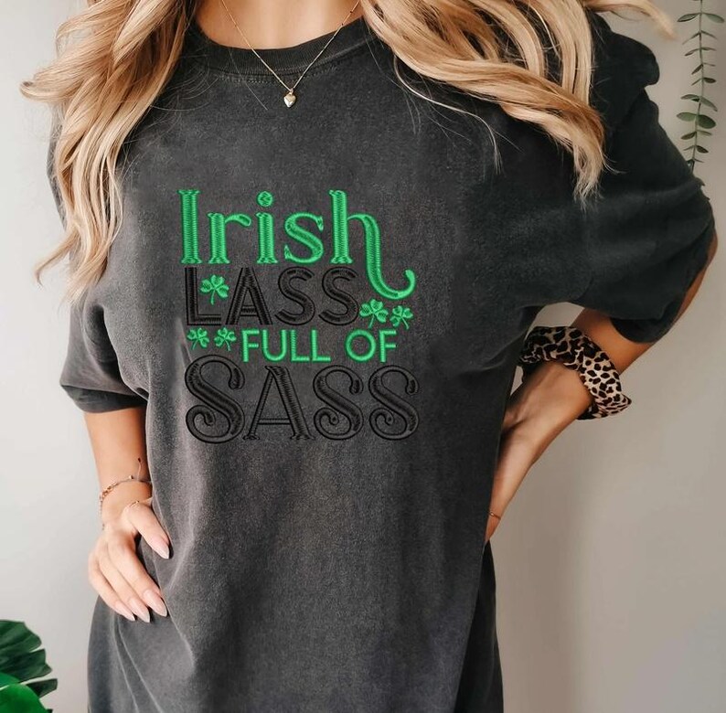Irish Lass Embroidery Design, Cheeky Shamrock Lettering, St Patrick ...