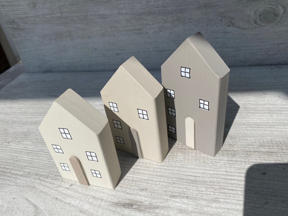 Little Wooden Houses, Wooden Blocks, Trio of House Shapes, Special Gift ...