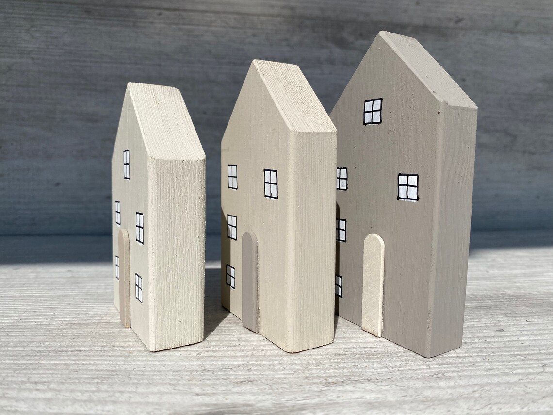 Little Wooden Houses, Wooden Blocks, Trio of House Shapes, Special Gift ...