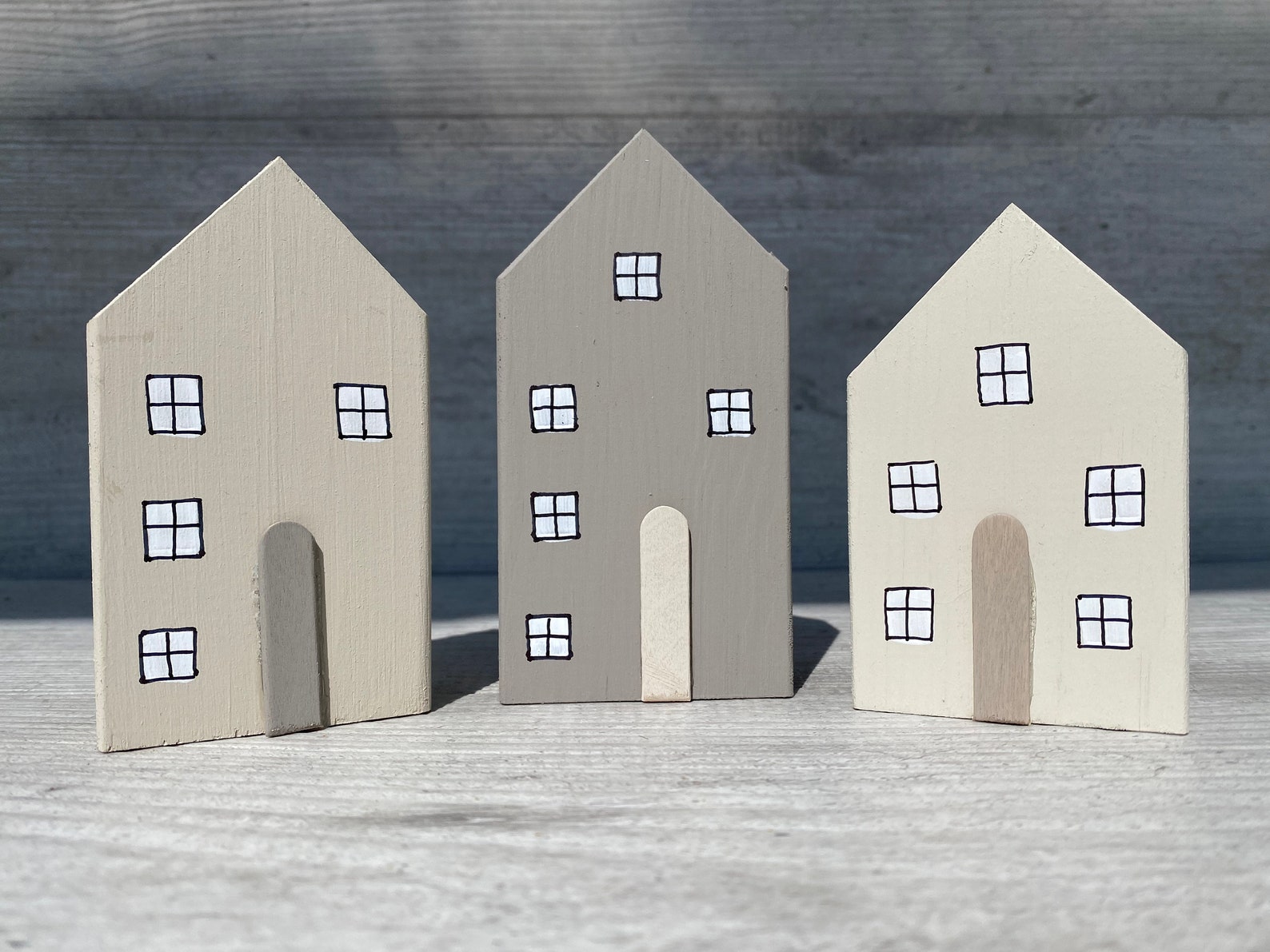 Little Wooden Houses, Wooden Blocks, Trio of House Shapes, Special Gift ...