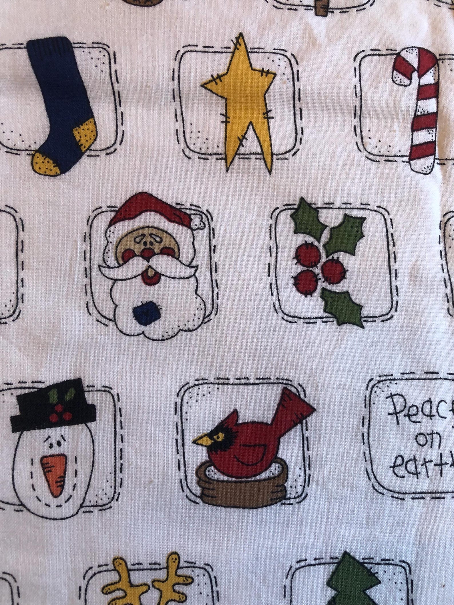 Cotton Fabric: Christmas Santa, Snowman, Cardinals - Holiday Crafting ...
